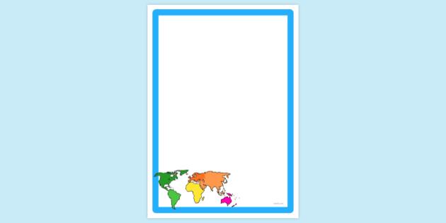 FREE! - Simple Blank World Map Outline Page Border | Page Borders