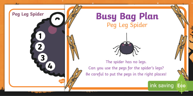 Peg Leg Spider Busy Bag Prompt Card and Resource Pack