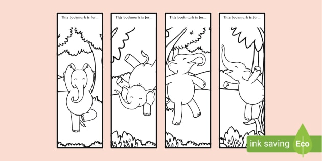 Happy Elephant Themed Bookmarks to Colour and Use