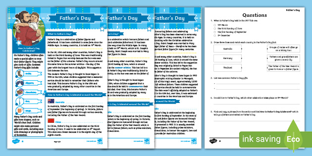 UKS2 Father's Day Differentiated Differentiated Reading Comprehension ...