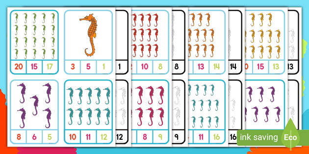 Seahorse Counting Clip Cards (teacher made)