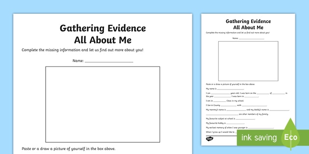 Gathering Evidence - All About Me Drawing Worksheet