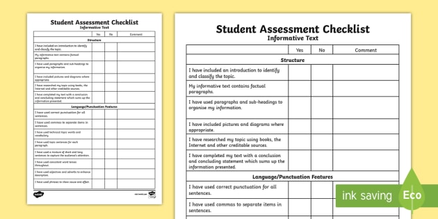 Informative Text: Student Assessment Checklist