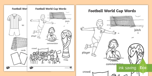 Football World Cup Words Colouring Sheet - football, colouring