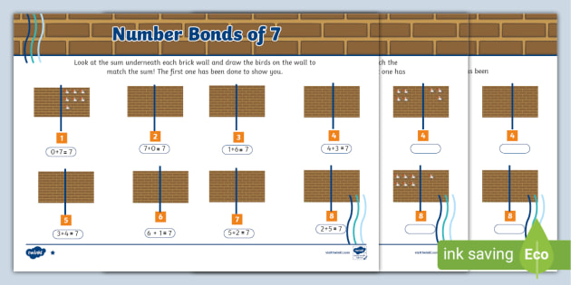 Number Bonds of 7 - Fun Maths Activity Sheets for Children