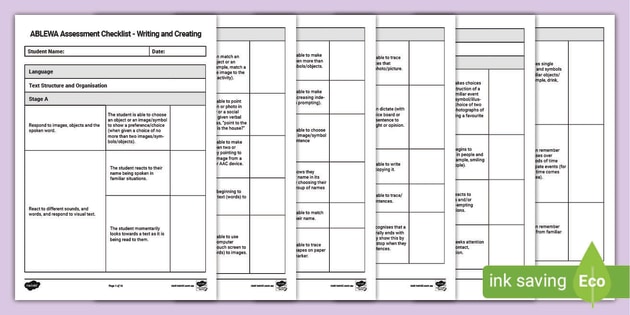 Pre-Foundation Assessment Checklist - Writing and Creating