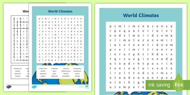 World Climates Word Search (teacher made)