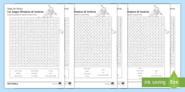 Winter Olympics Differentiated Word Search Spanish