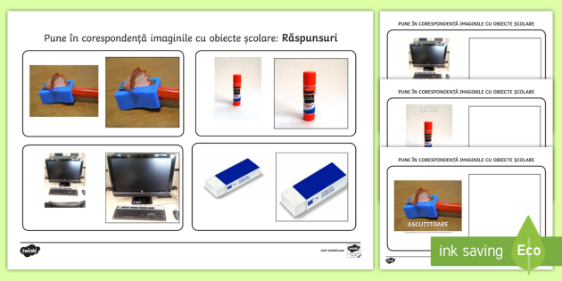 Pune în corespondență imaginile cu obiecte școlare Activitate