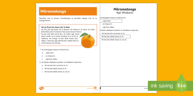 Te Reo Māori Orange Reading Comprehension Worksheet