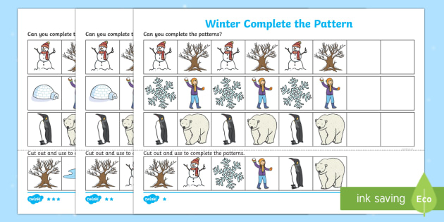 Winter Themed Complete the Pattern Worksheet / Worksheet