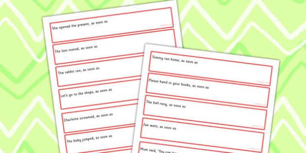 Sentence Starters With As Soon As Complete The Sentence Activity