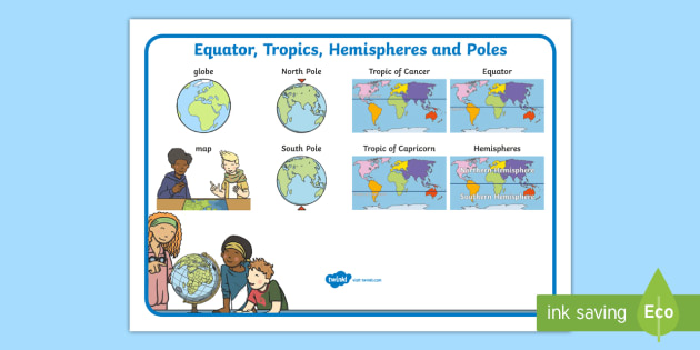 Equator, Tropics, Hemispheres and Poles Word Mat