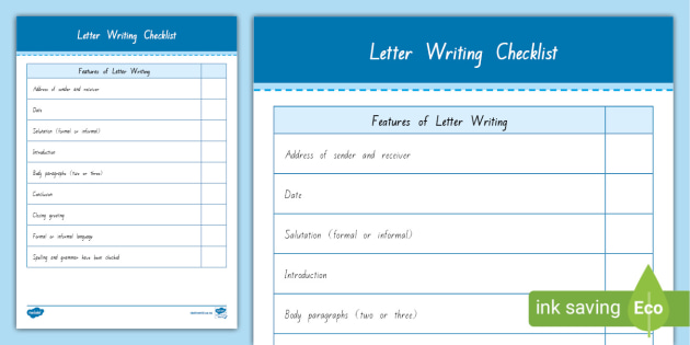 Level 3 Writing - Letter Writing Checklist