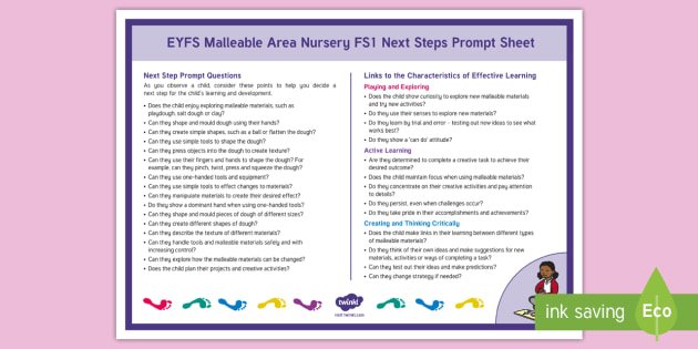 EYFS Malleable Area Nursery FS1 Next Steps Prompt Poster