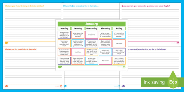 January Writing Prompts Display Calendar