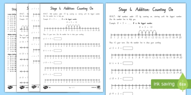 Addition Stage 4 Differentiated Worksheet / Worksheets