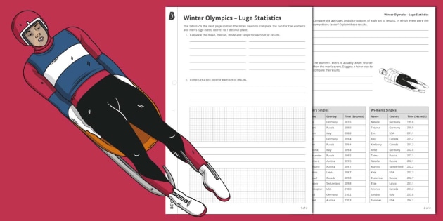 Maths Winter Olympics: Luge Statistics Worksheet | Beyond