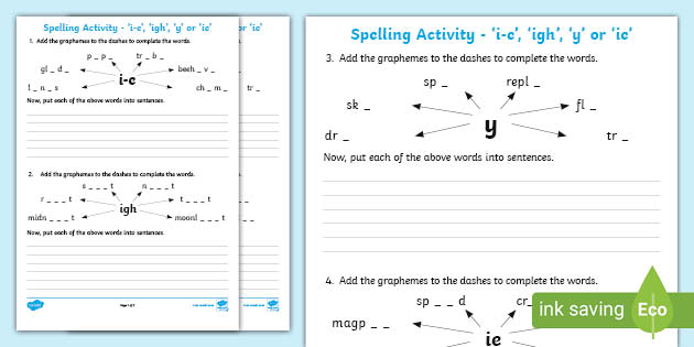 Spelling Activity ie igh y or ie words (teacher made)