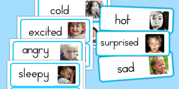Large Detailed Emotions and Feelings Photo Word Cards - australia