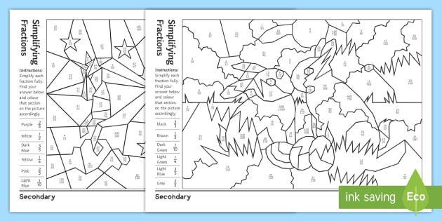 Year 6 Equivalent Fractions Colour by Number - simplest form