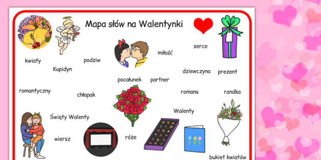 Plansza ze slownictwem na Walentynki do polsku