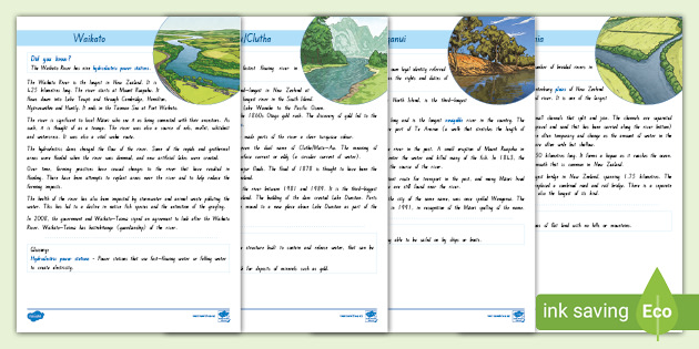 New Zealand Rivers Fact Sheets (teacher made)