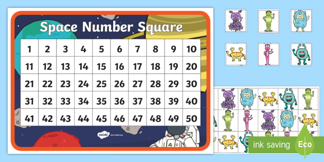 * NEW * Space-Themed 1 to 50 Number Square - EYFS, Early Years