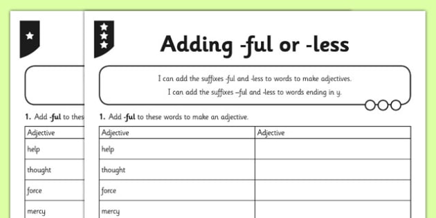 Adding -full or -less Differentiated Worksheet / Activity Sheet