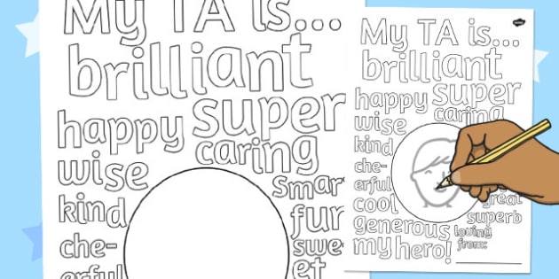 Gift to TA Describing Words Drawing and Colouring Sheet - colouring