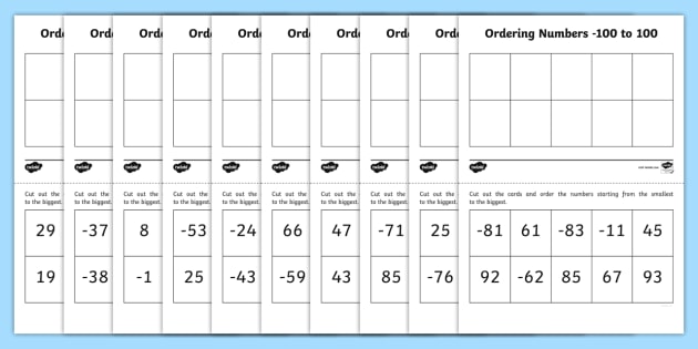 Ordering Numbers Minus100 to 100 Activity (teacher made)