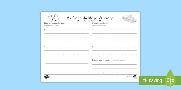 Worksheet / Worksheet: Cinco de Mayo Write Up English/Spanish - Cinco ...