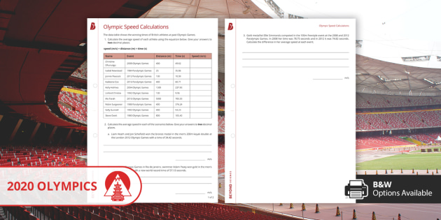 Olympic Speed Calculations (teacher made)