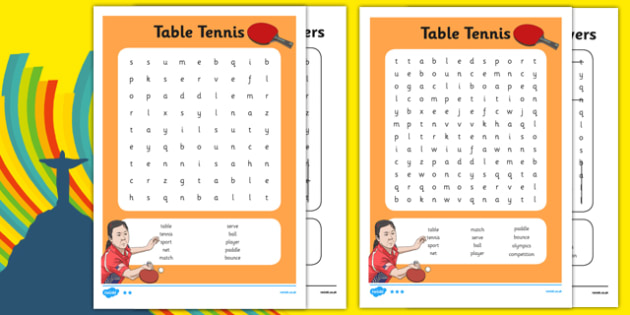 The Olympics Table Tennis Word Search (teacher made)