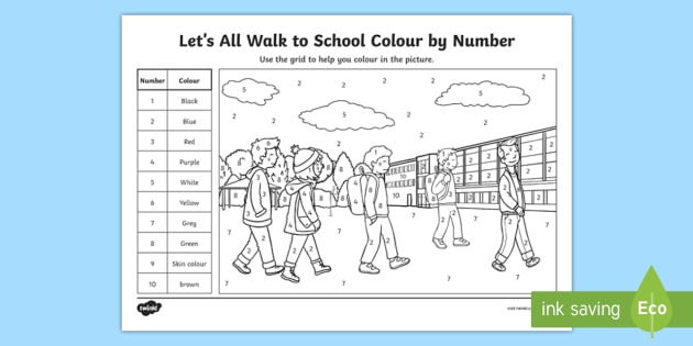 Let's All Walk to School Colour by Number (teacher made)