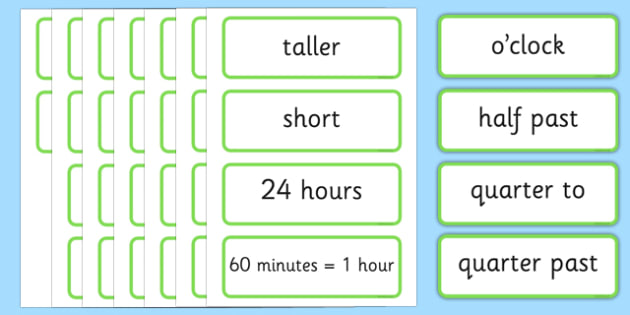 Time Topic word Cards - time, topic, word, cards, telling time