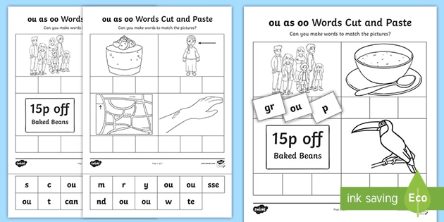 'ou' Sound Cut and Stick Worksheet (teacher made)