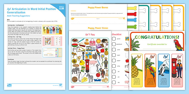 /p/ Articulation in Word Initial Position Generalisation Activity Pack