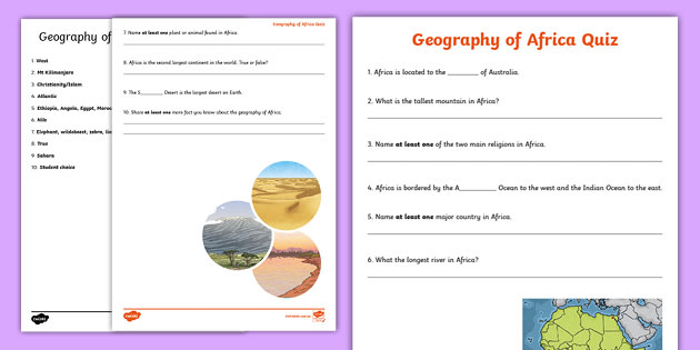 Crash Course Podcast Geography of Africa Quiz (teacher made)