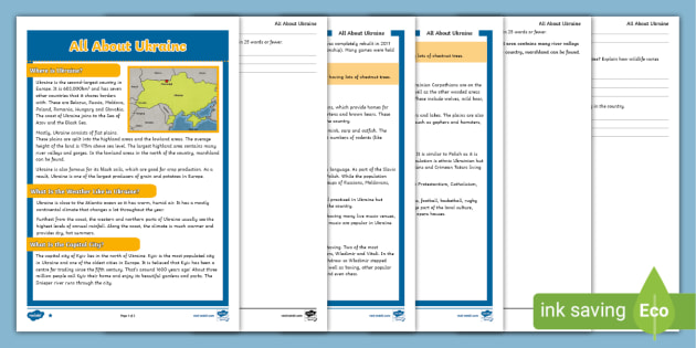 * NEW * KS2 Ukraine Differentiated Reading Comprehension Activity