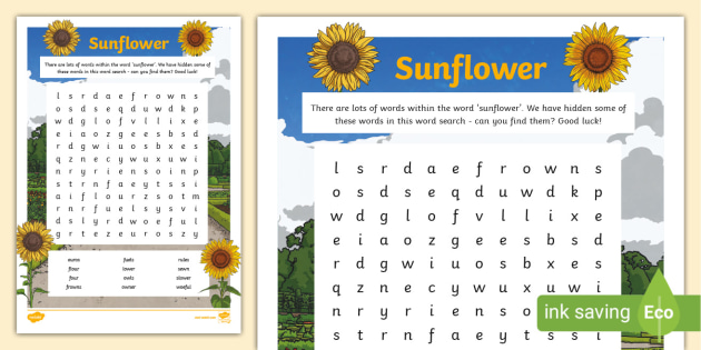 Sunflower Word Unscramble Word Search (teacher made)