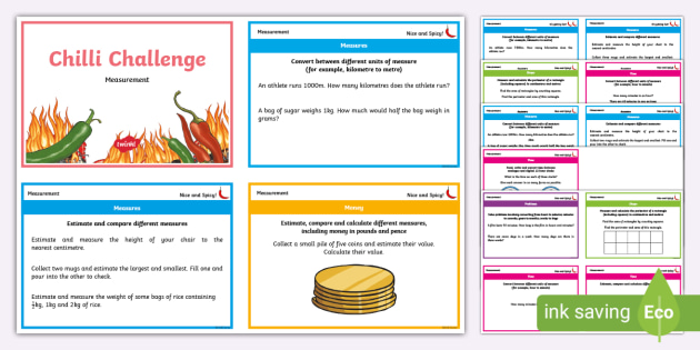 Year 4 Chilli Challenge Measurement Differentiated Maths Challenge Cards