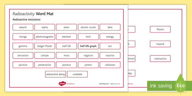 OCR Gateway Physics Topic P6 Radioactivity Word Mat