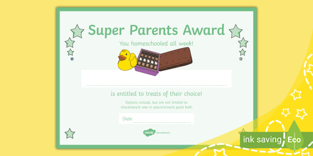 Super Parents Award Certificate 2 (teacher made)