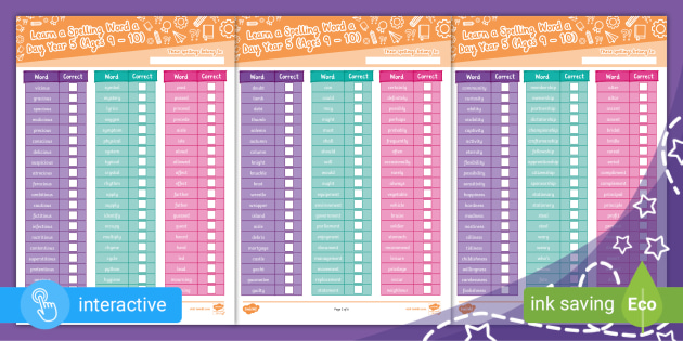 Learn a Spelling Word a Day Year 5 (Ages 9 - 10)