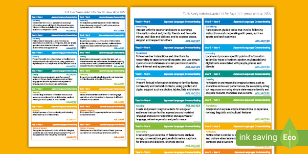 Australian Curriculum Japanese 3-4 Learning Outcomes Stickers