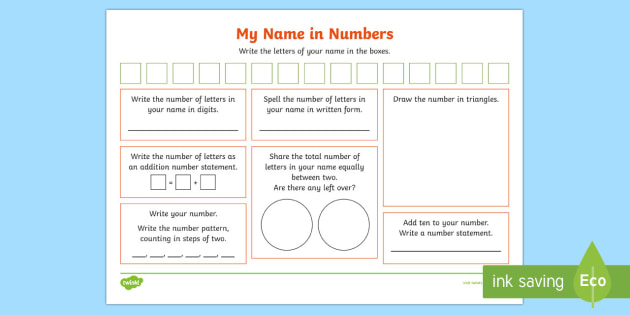 KS1 My Name in Numbers Worksheet / Worksheet (teacher made)