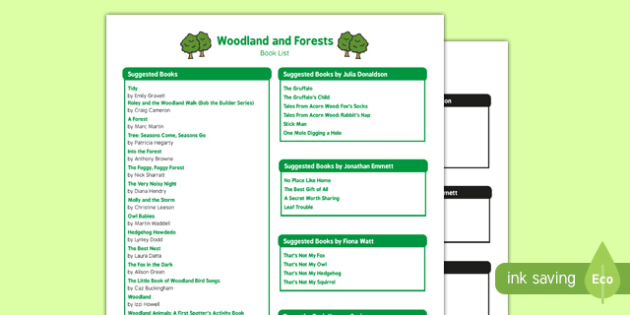 Woodland and Forests Book List (teacher made)