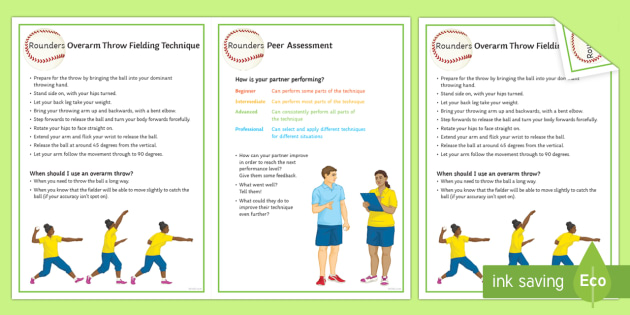 Rounders Overarm Throw Techniques Card - rounders striking fielding bat