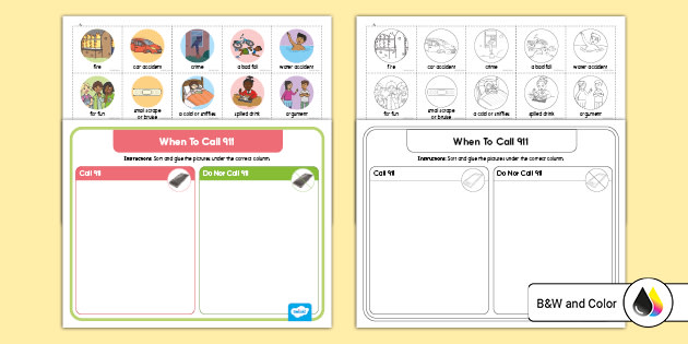 When To Call 911 Cut and Stick Sorting Activity